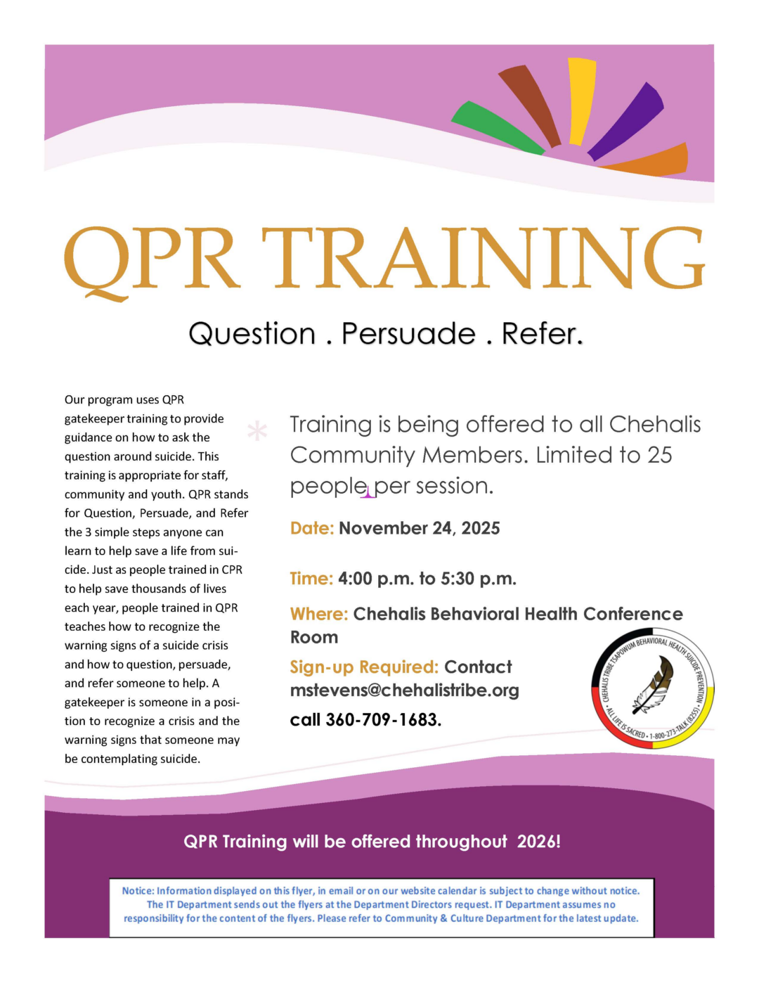QPR Training! - The Chehalis Tribe