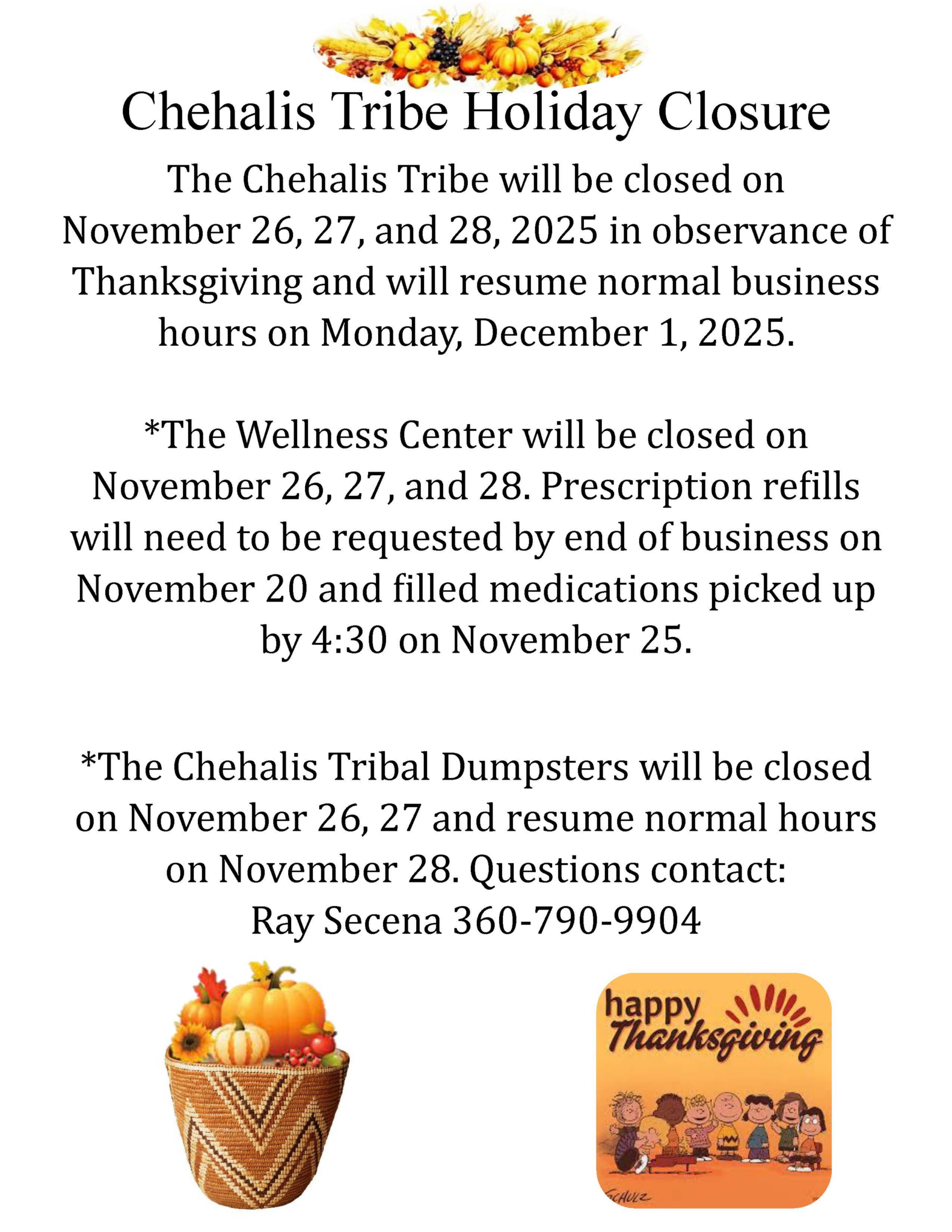 Holiday Closure! - The Chehalis Tribe