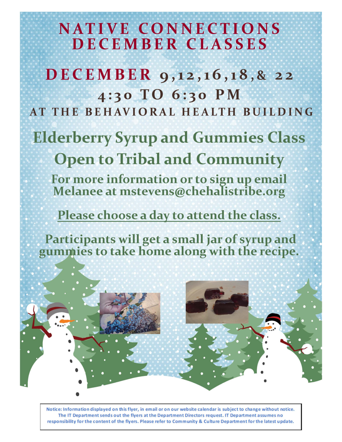 December Classes! - The Chehalis Tribe