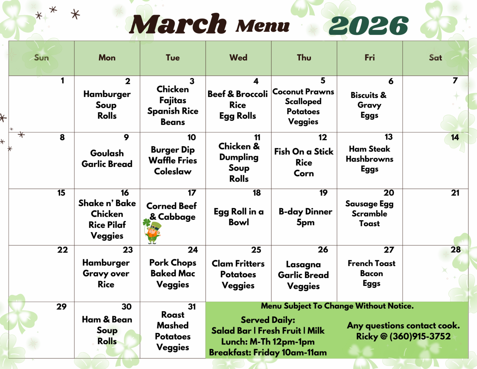 March Menu! - The Chehalis Tribe